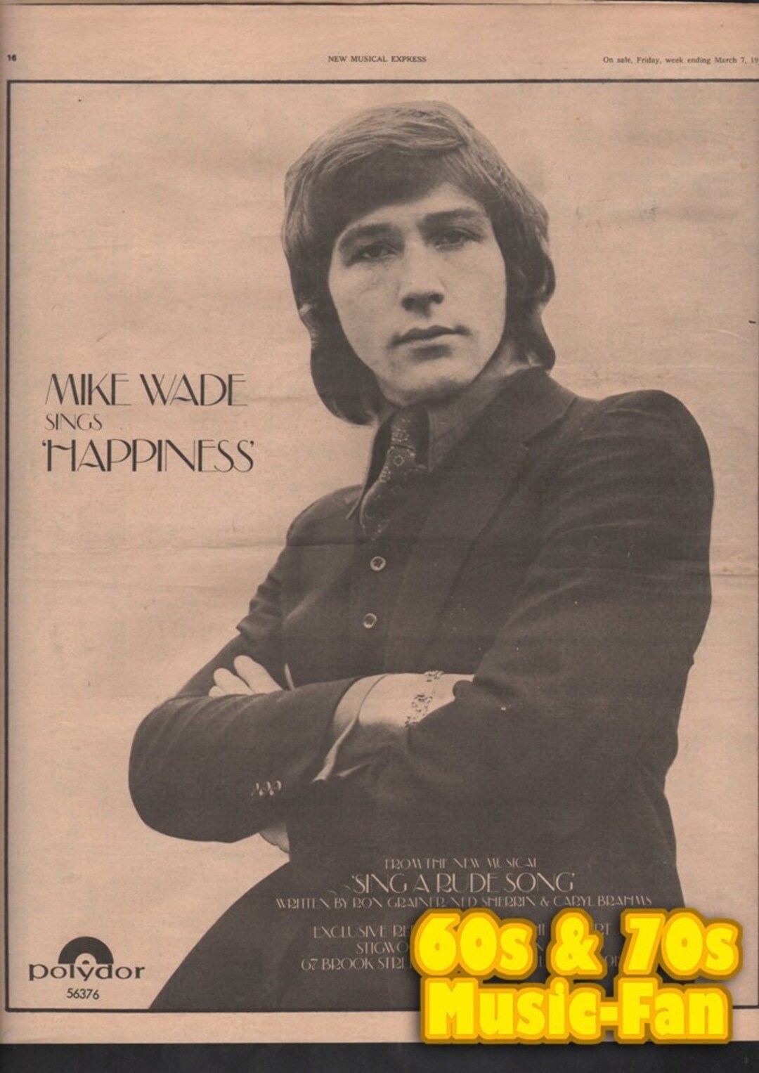 Mike Wade Poster 1970 Original NME Poster Happiness - Etsy