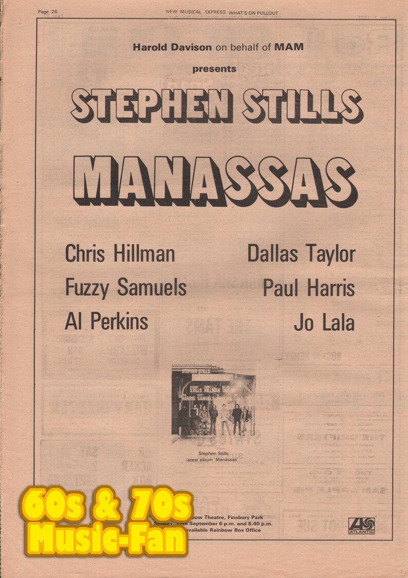 STEPHEN STILLS - 1972 Poster Original NME - Manassas - Chris Hillman ...
