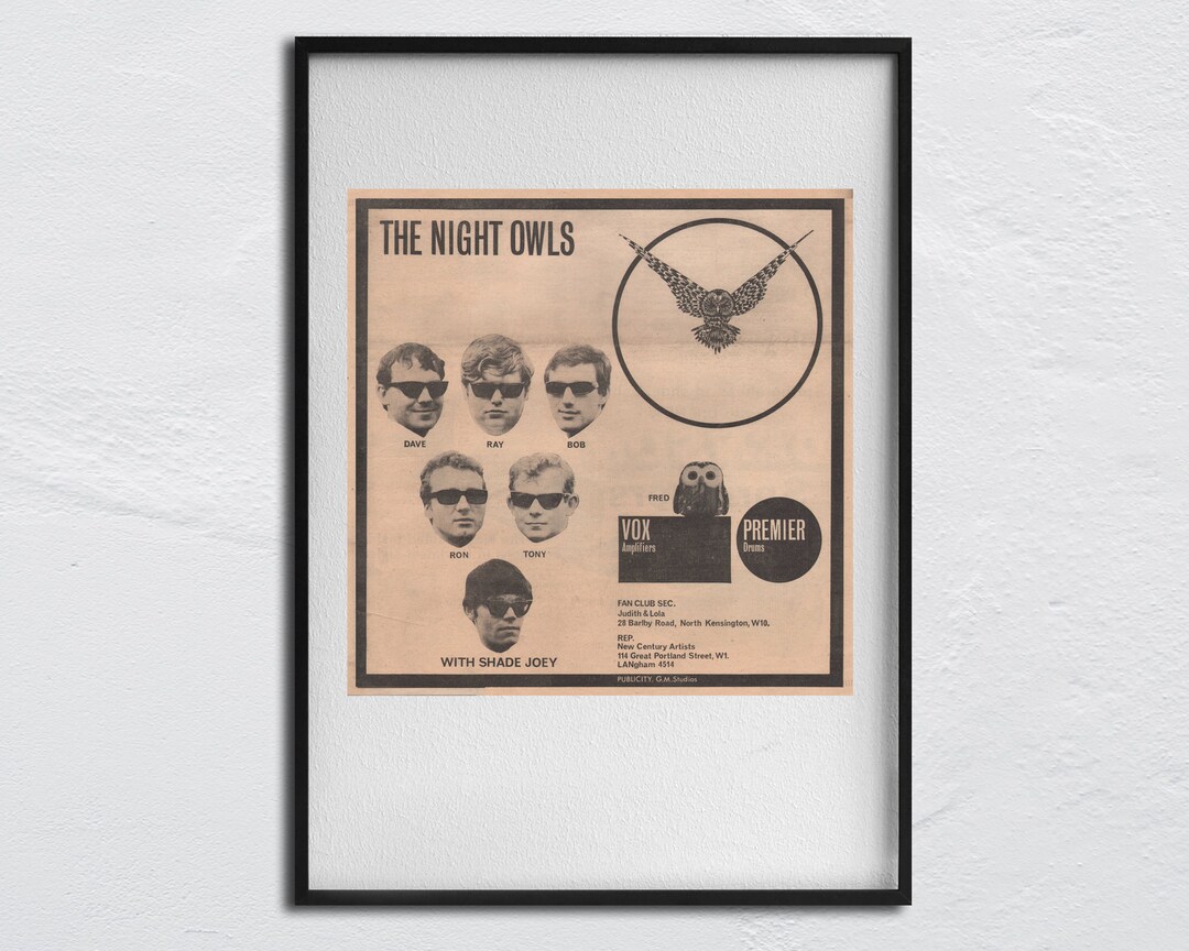 1964 Poster - Shade Joey and the NIGHT OWLS - Original NME - Ray ...
