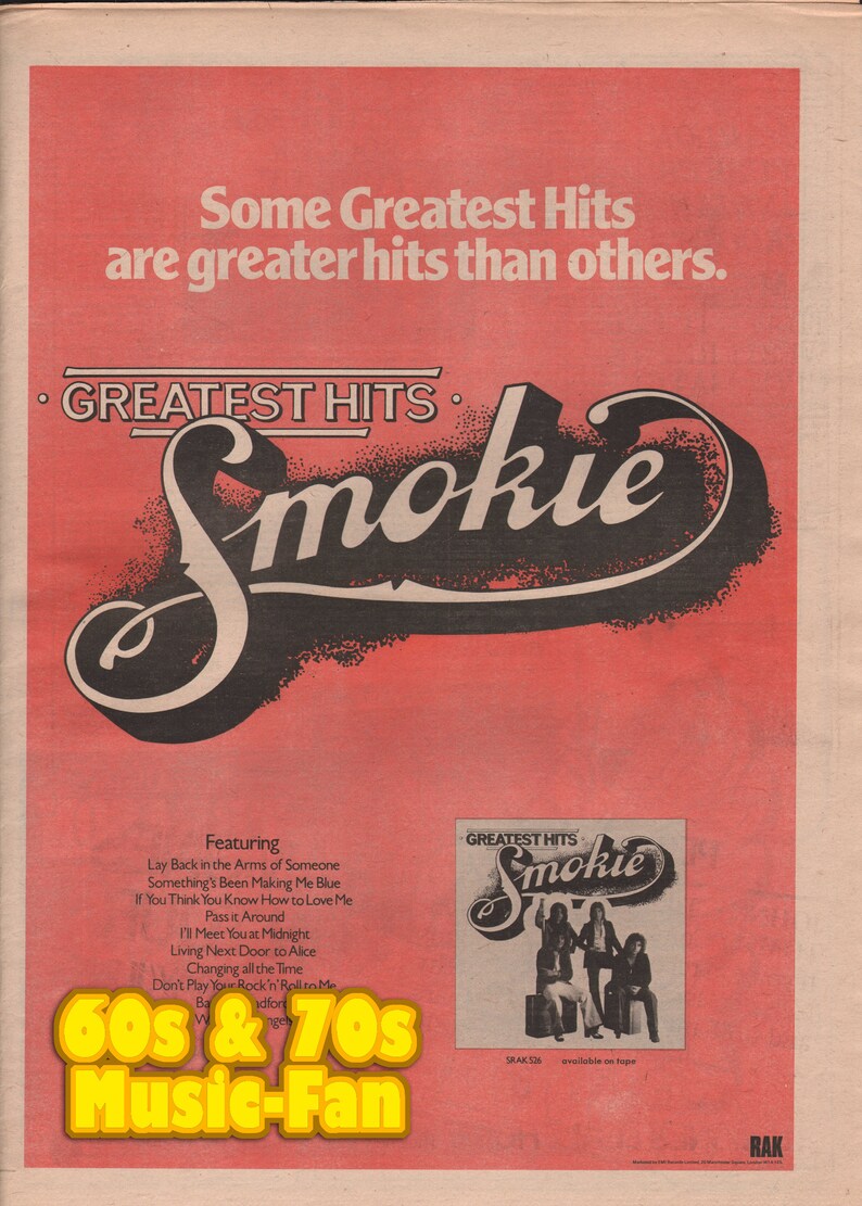 SMOKIE Poster 1977 Original NME Greatest Hits / Terry Uttley, Chris ...