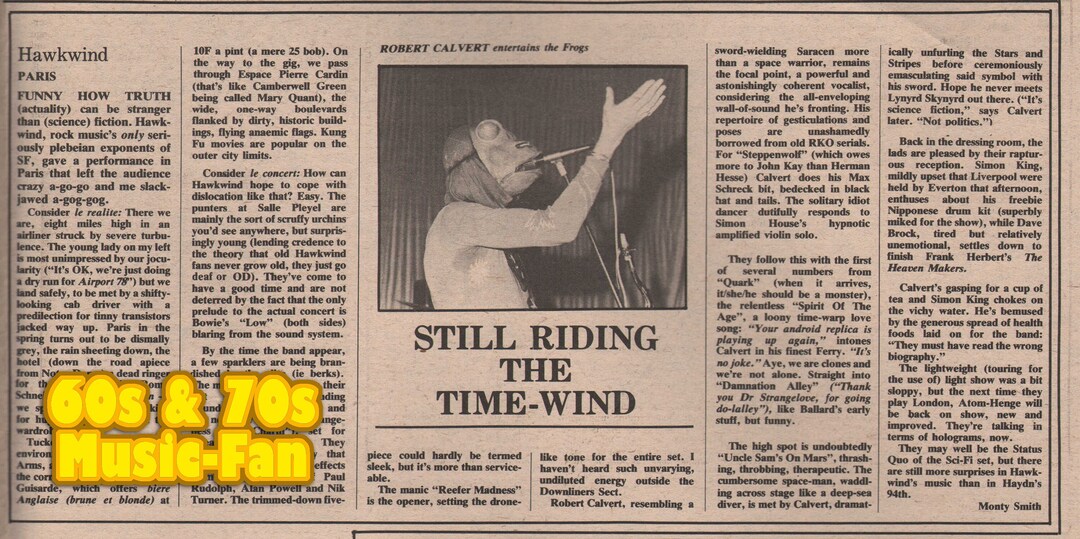 HAWKWIND - 1977 Original NME Clipping - Michael "dik Mik" Davies, Dave ...