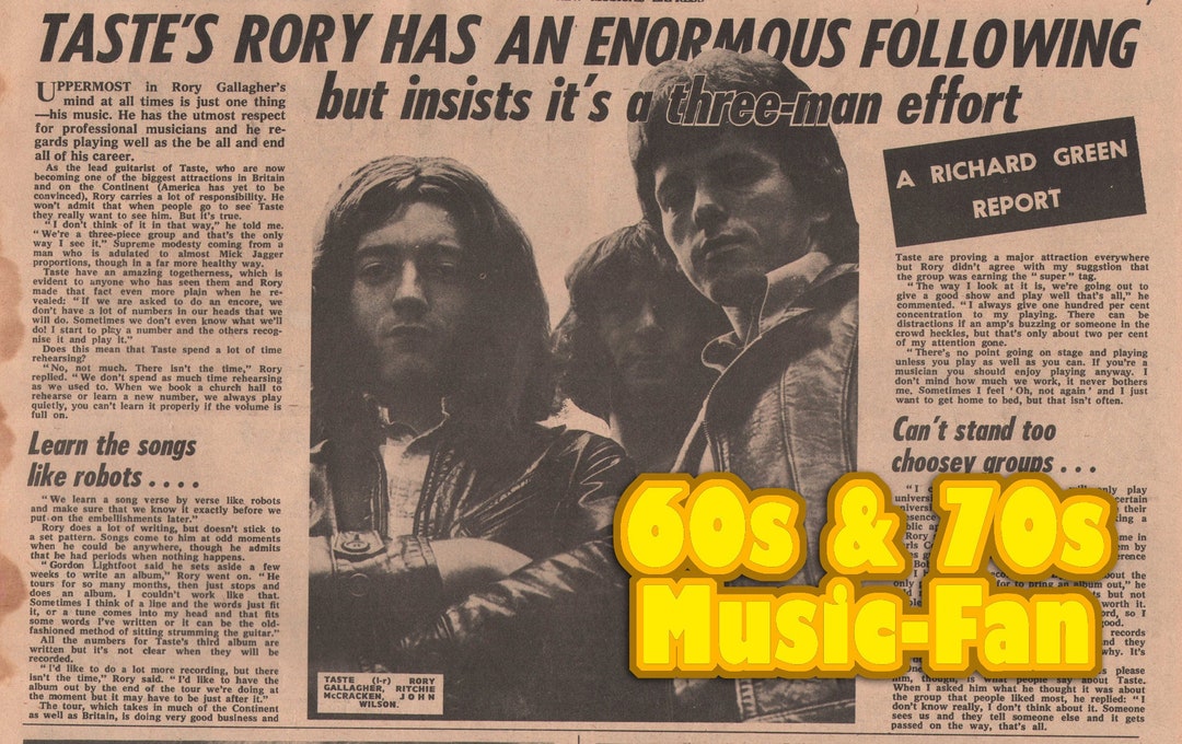 Taste RORY GALLAGHER - 1970 Original NME Clipping - Tates Rory Has an ...