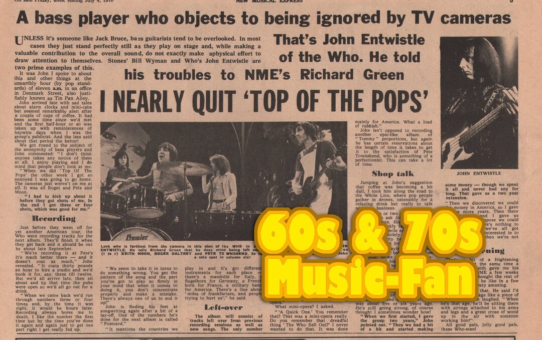 The WHO 1970 Original NME John Entwistle Interview I Nearly Quit Top of ...