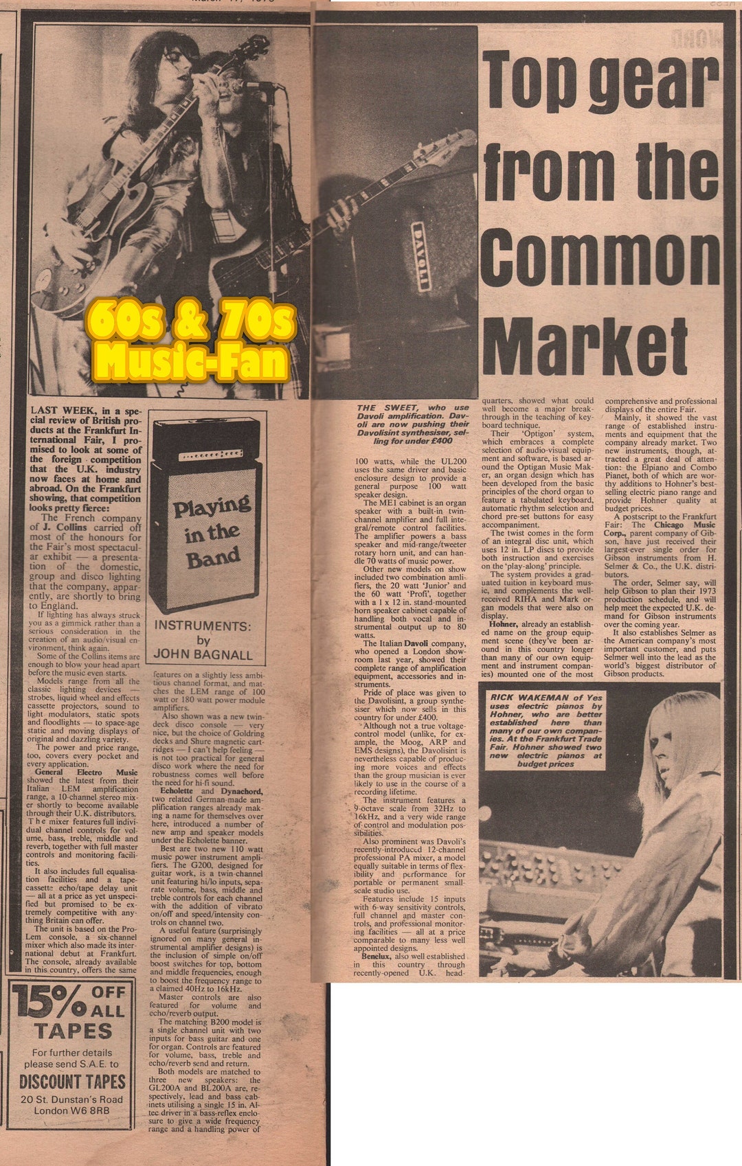 The SWEET - 1973 Original NME Clipping - Playing in the Band - Brian ...