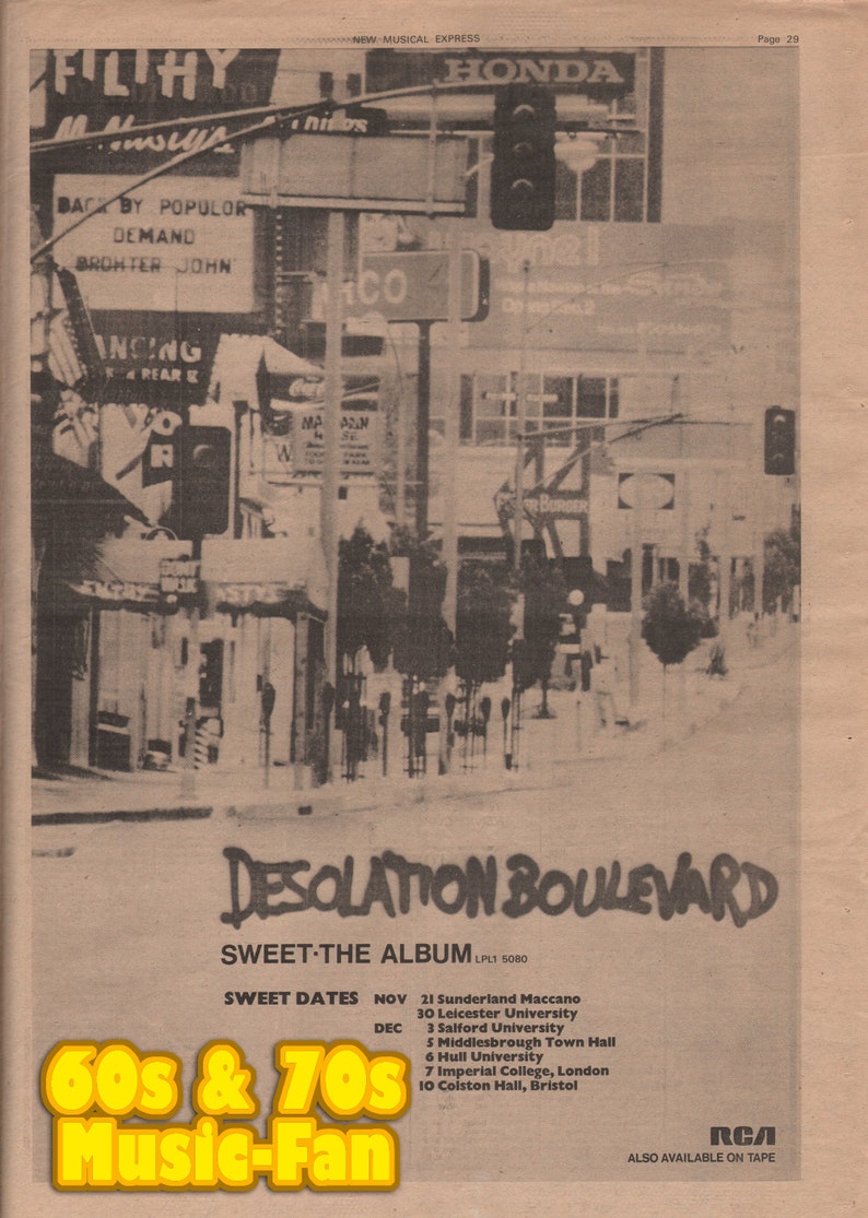 The SWEET - 1974 POSTER Original NME - Desolation Boulevard / Brian ...