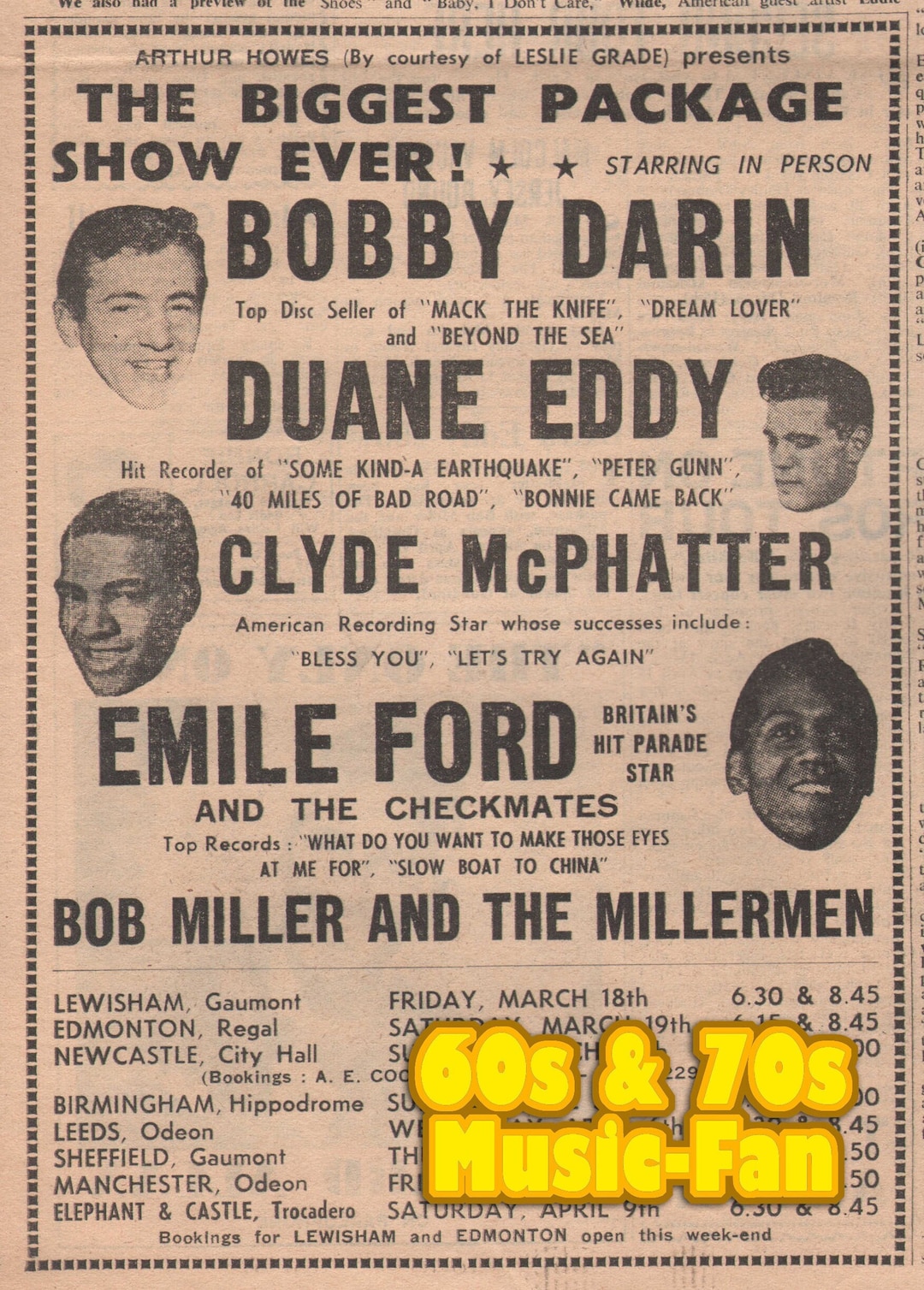 1960 BOBBY DARIN, Duane Eddy, Clyde Mcphatter, Emile Ford and the ...