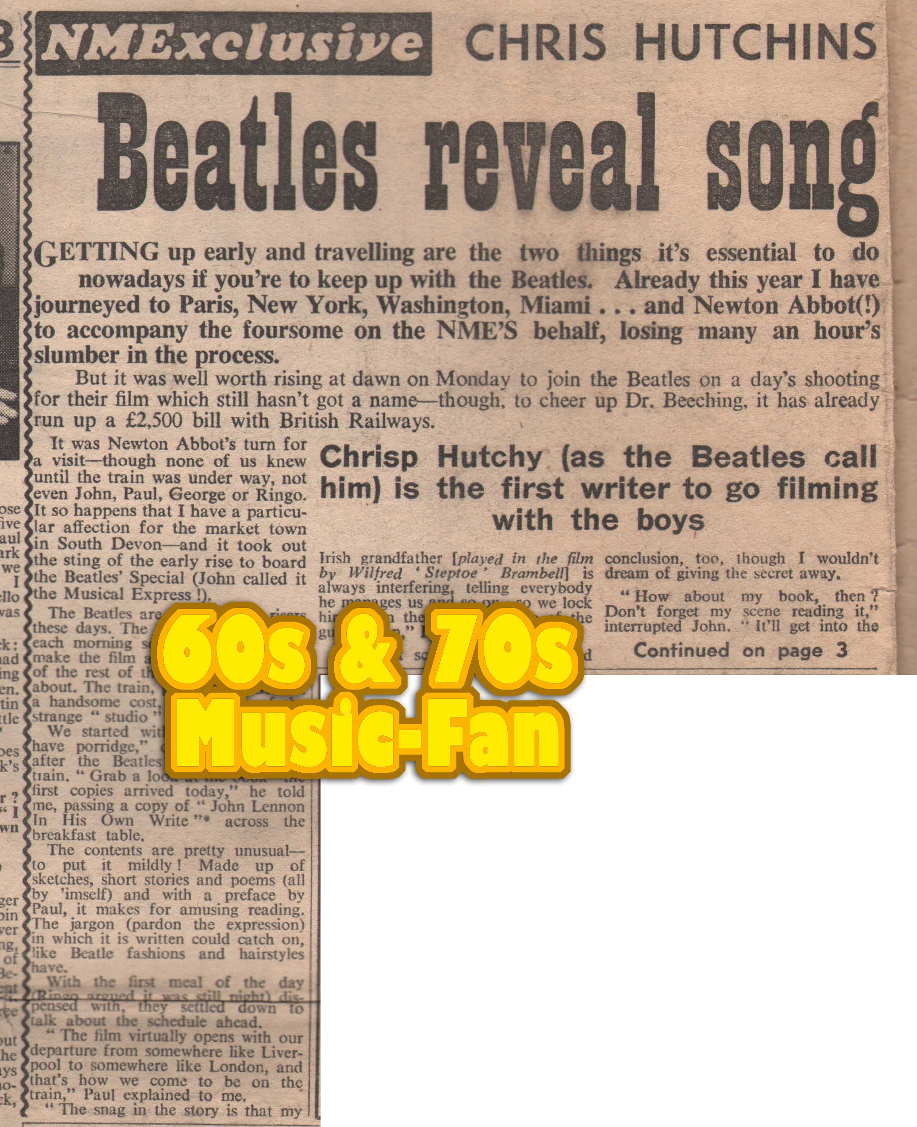 BEATLES 1964 Original NME Clipping Beatles Reveal Song Secrets on Film ...