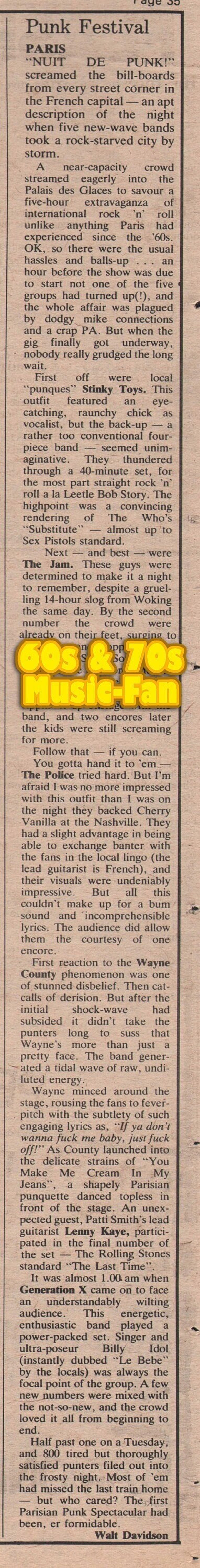 1977 Punk Festival the JAM, the POLICE, Generation X, Stinky Toys ...