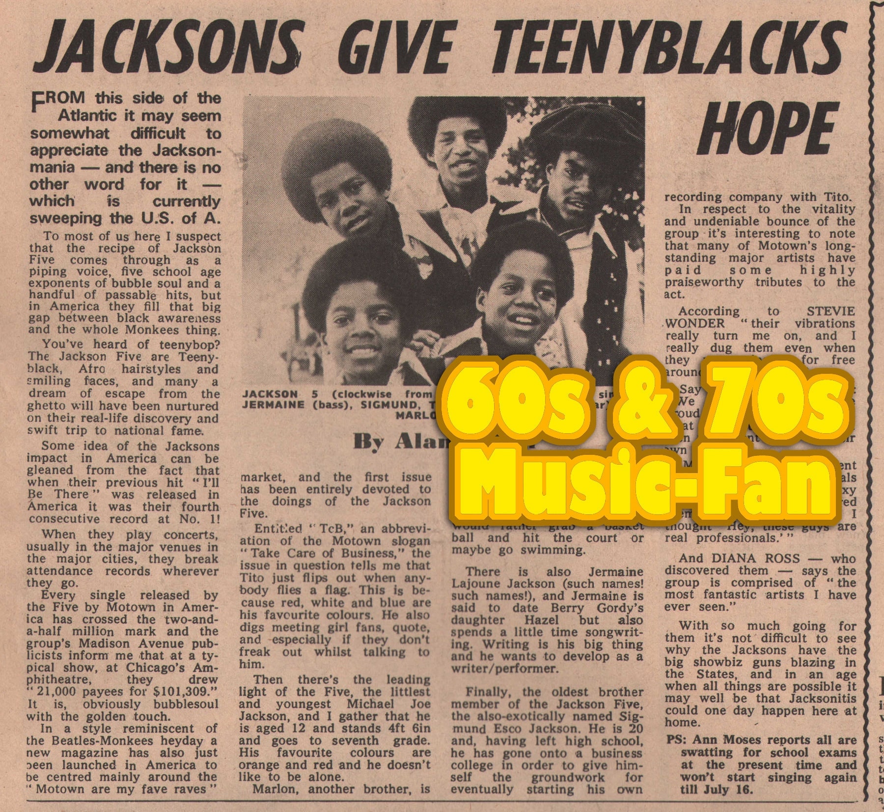 1972 JACKSONS / JACKSON 5 / Michael Jackson Original NME Clipping Jacksons Give Teenyblacks Hope ...