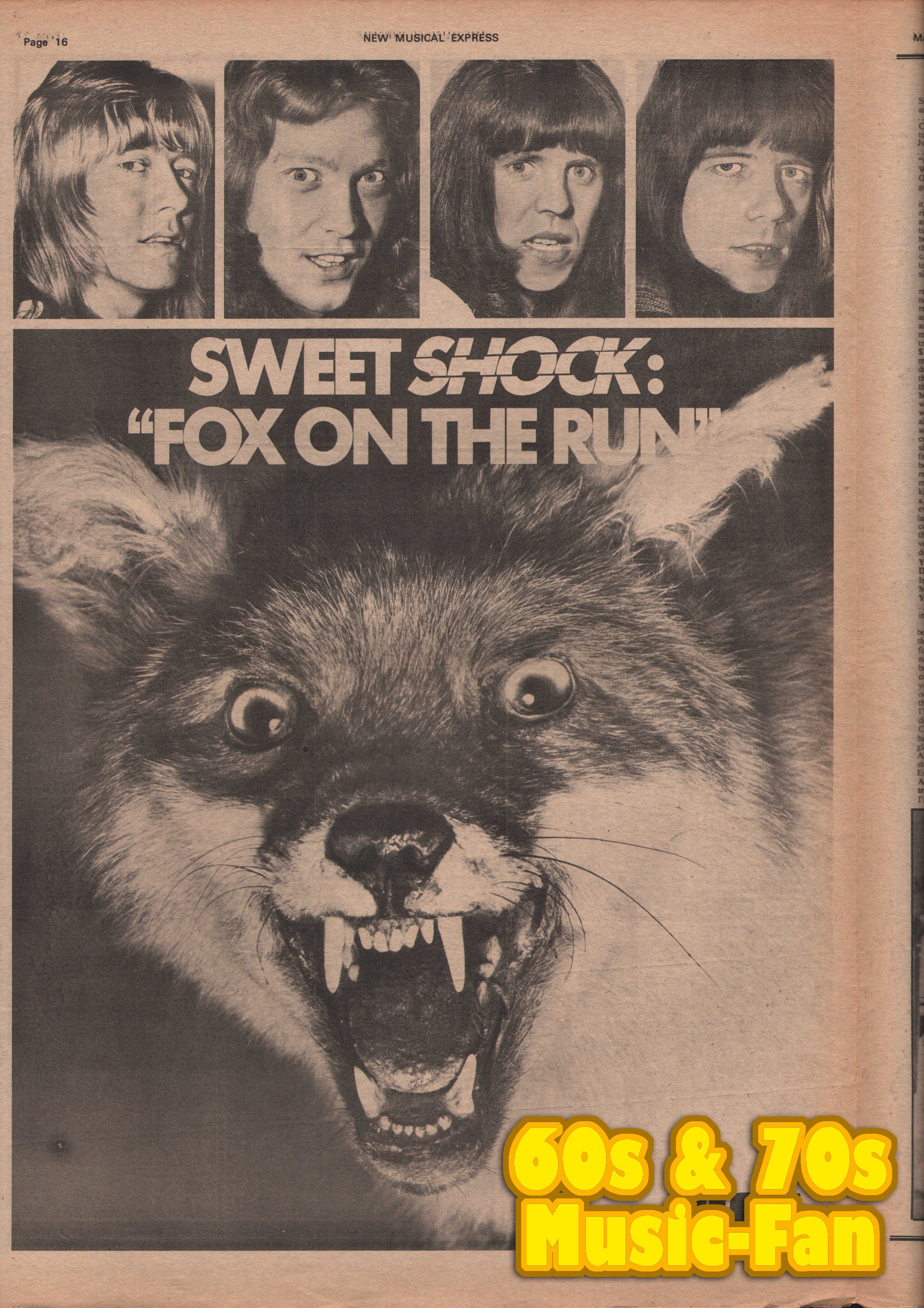 The SWEET POSTER 1975 - Original NME - Fox on the Run / Brian Connolly ...