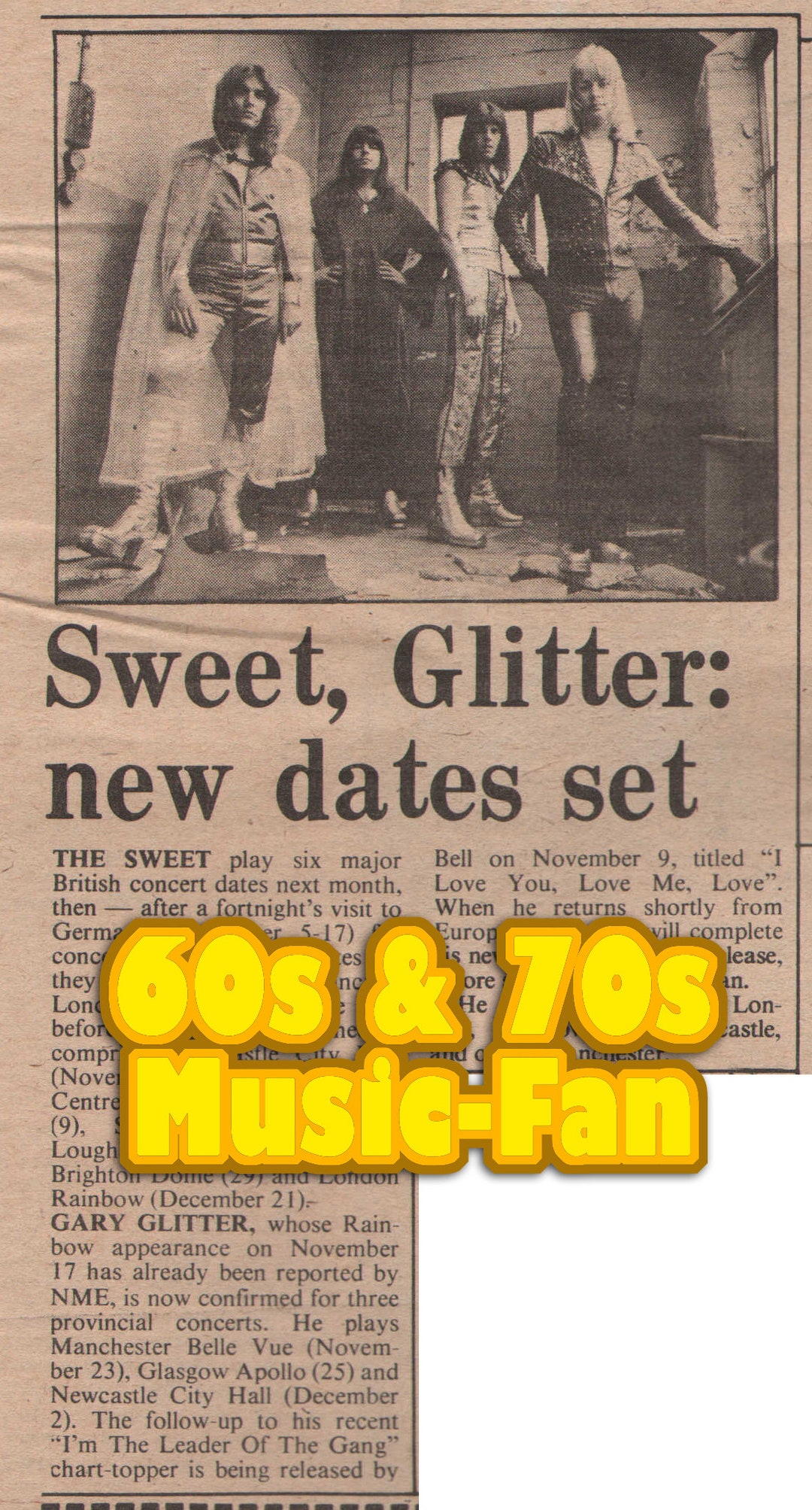 The SWEET 1974 Original NME Clipping Sweet, Glitter New Dates Set Brian ...