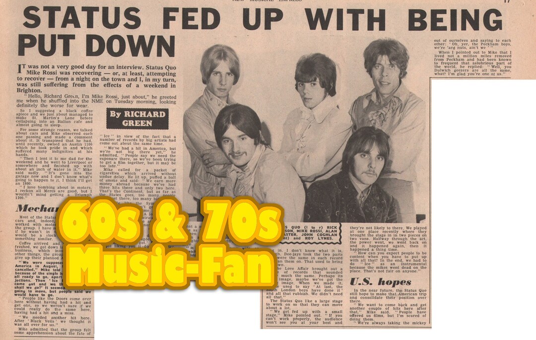 STATUS QUO - 1967 Big Early NME Clipping - Fed up With Beeing Set Down ...