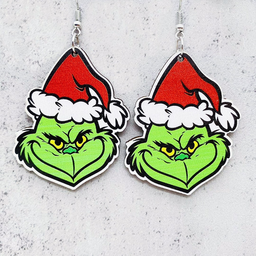 Grinch Wooden Dangle Earrings Mr. Grinch Xmas Earrings - Etsy