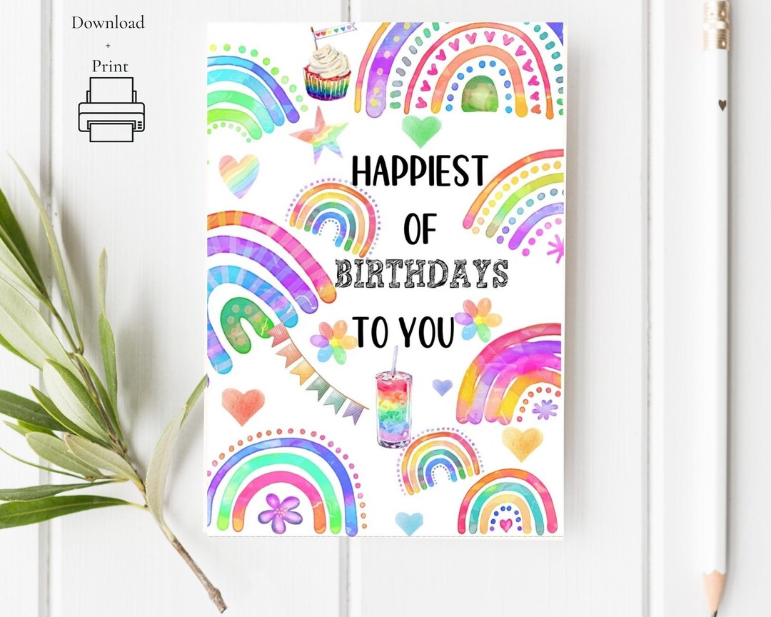 Rainbow Card Printable Rainbow Birthday Card Happy - Etsy