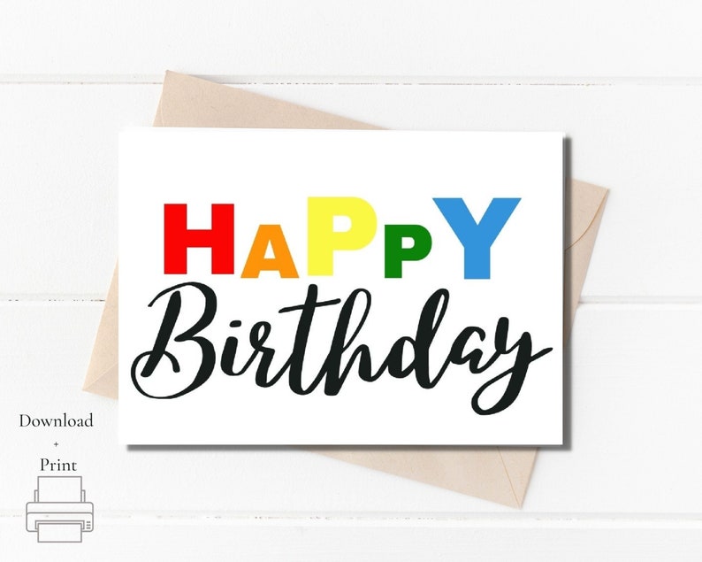 Happy Birthday Printable Card Instant Download PDF Color Birthday Card ...