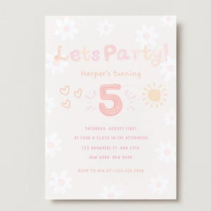 Editable 5th Birthday Invitation | Boho Daisy Sunshine Party Invite ...