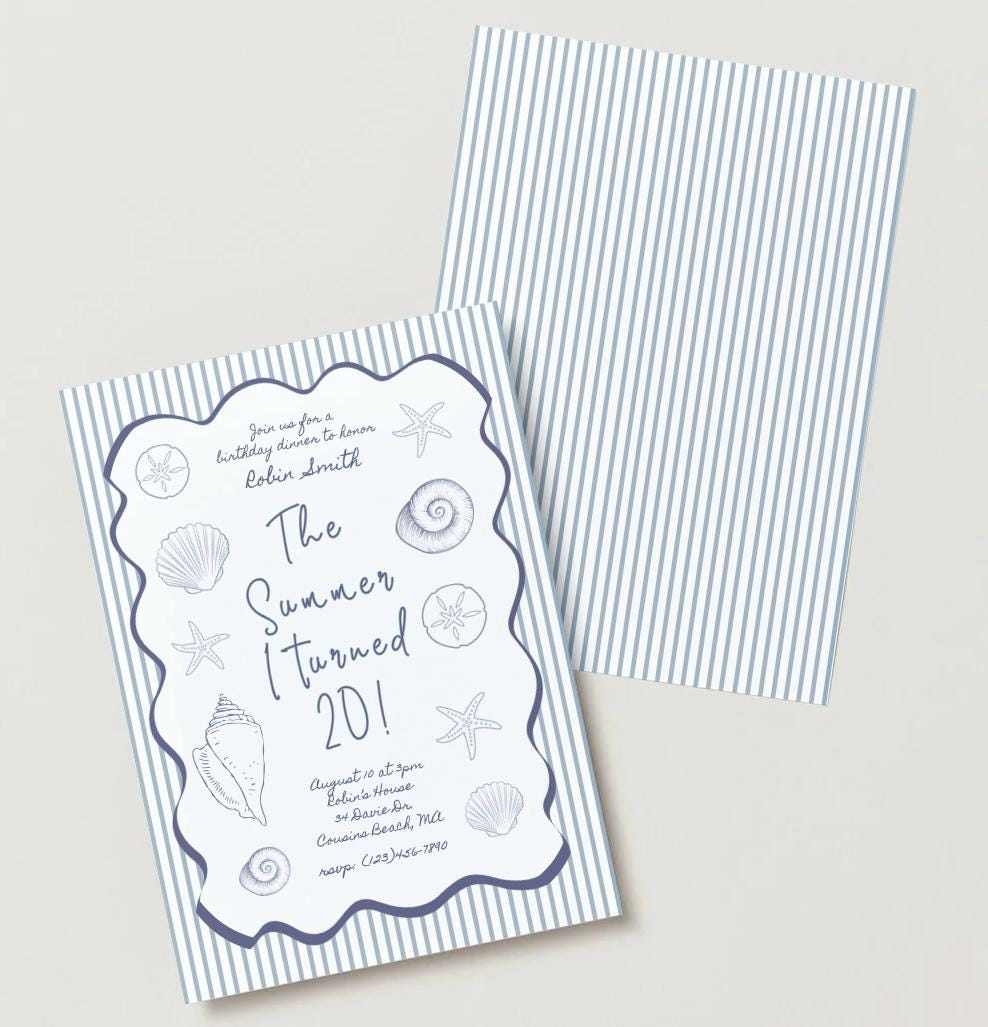 The Summer I Turned Pretty Inspired Birthday Invitation | Editable ...