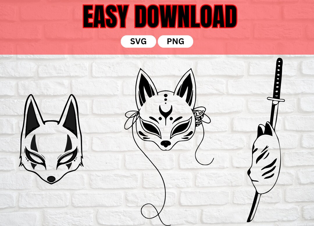 Anime SVG Kitsune Mask, Anime Mask SVG Bundle, Fox Mask SVG for Cutting ...