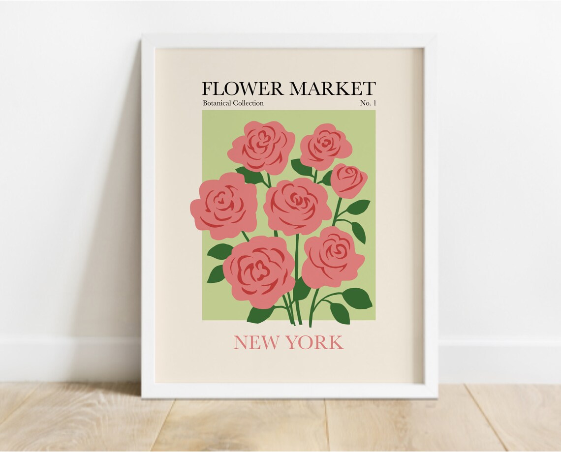 Flower Market Print, Botanical Wall Art, Flower Market Poster ...