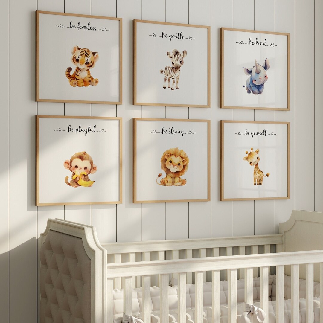 Set of 6 Watercolor Safari Animals, Cute Safari Nursery Decor ...