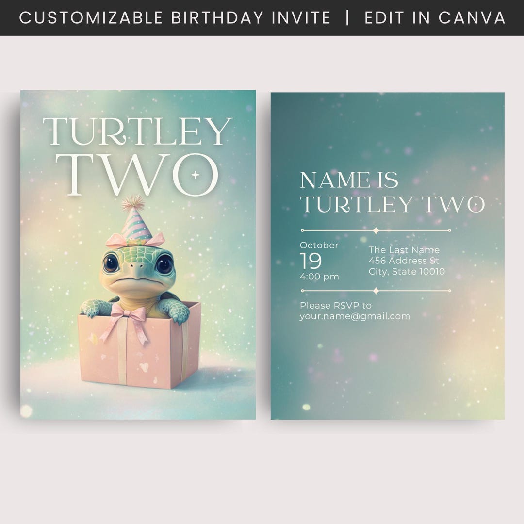 Turtley Two Birthday Invitation | Turtley Awesome Invitation | Cute ...
