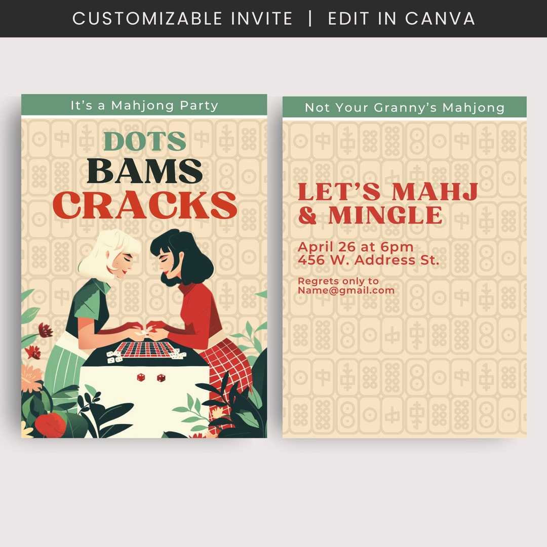 Mahjong Party Invitation | Mahjong Invite | Mahjong Party Supplies ...