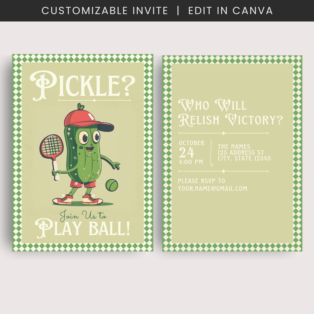 Funny Pickleball Invitation | Cute Pickleball Birthday Invite | Preppy ...