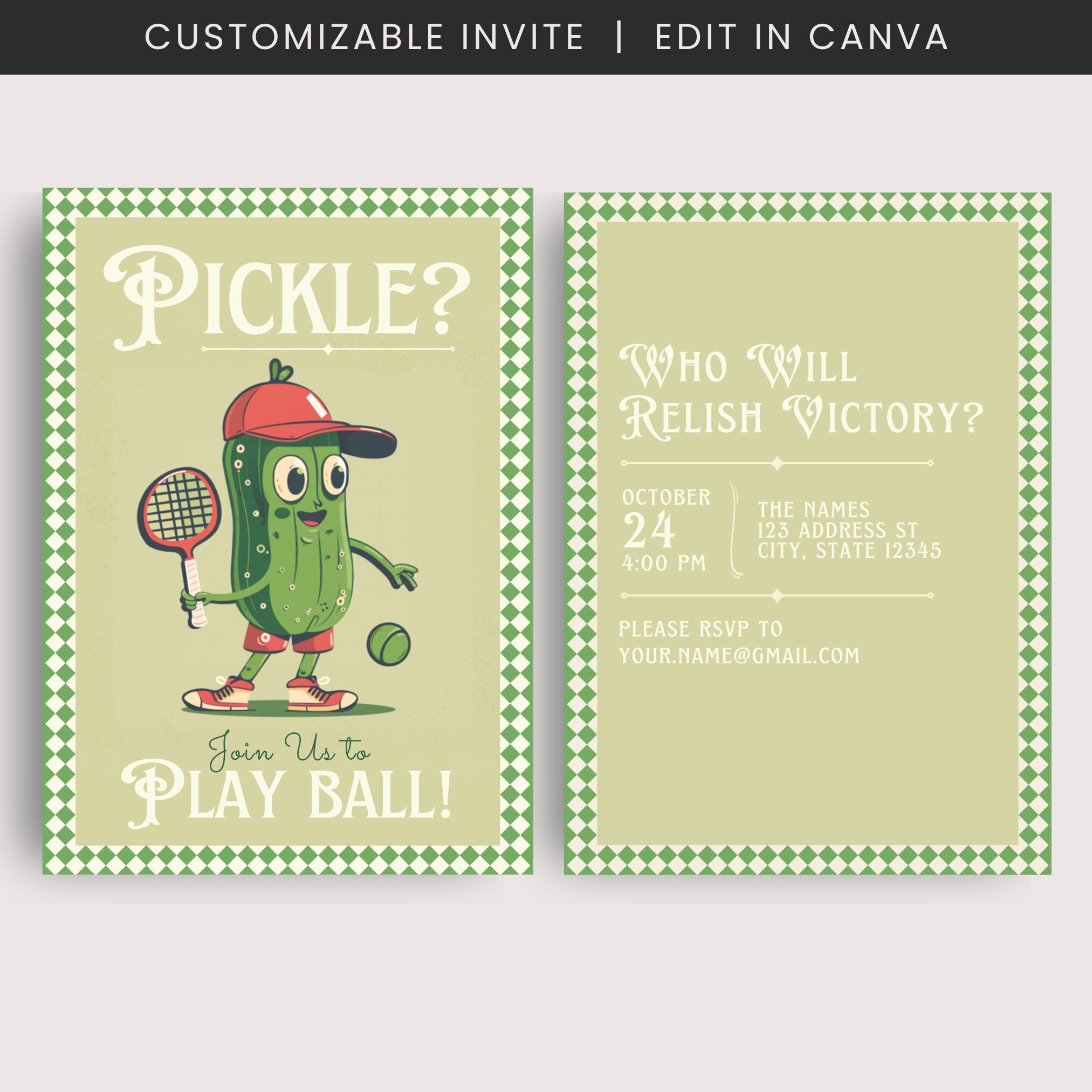 Funny Pickleball Invitation | Cute Pickleball Birthday Invite | Preppy ...