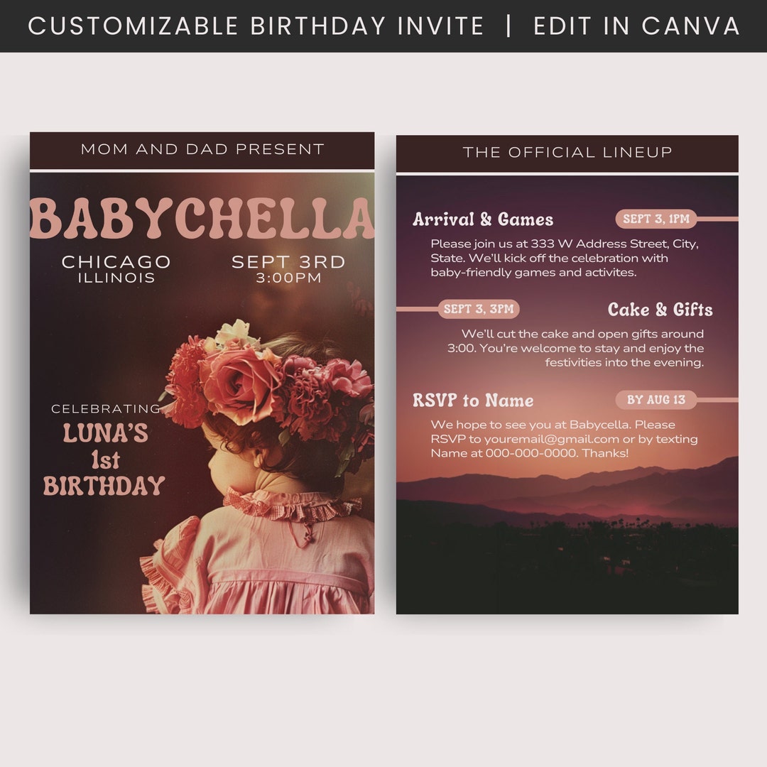 Babychella Birthday Party Invitation | Kidchella Birthday Invite ...
