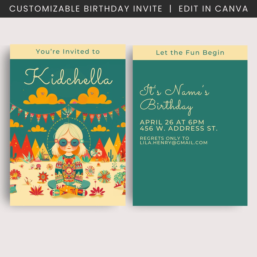 Kidchella Birthday Party Invite | Babychella Party Invitation | Music ...
