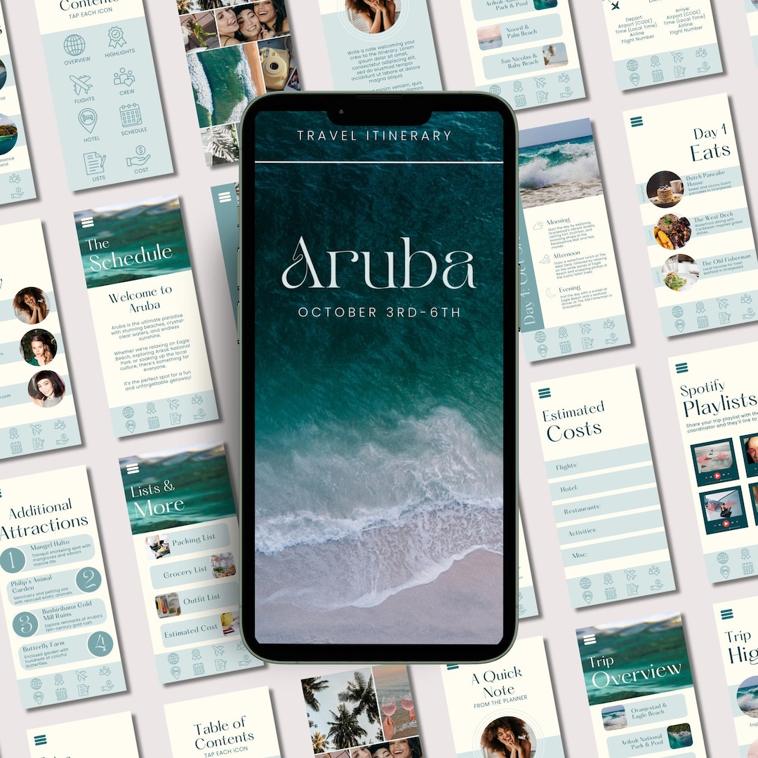 App-like Aruba Digital Travel Guide Template | Mobile Aruba Itinerary ...