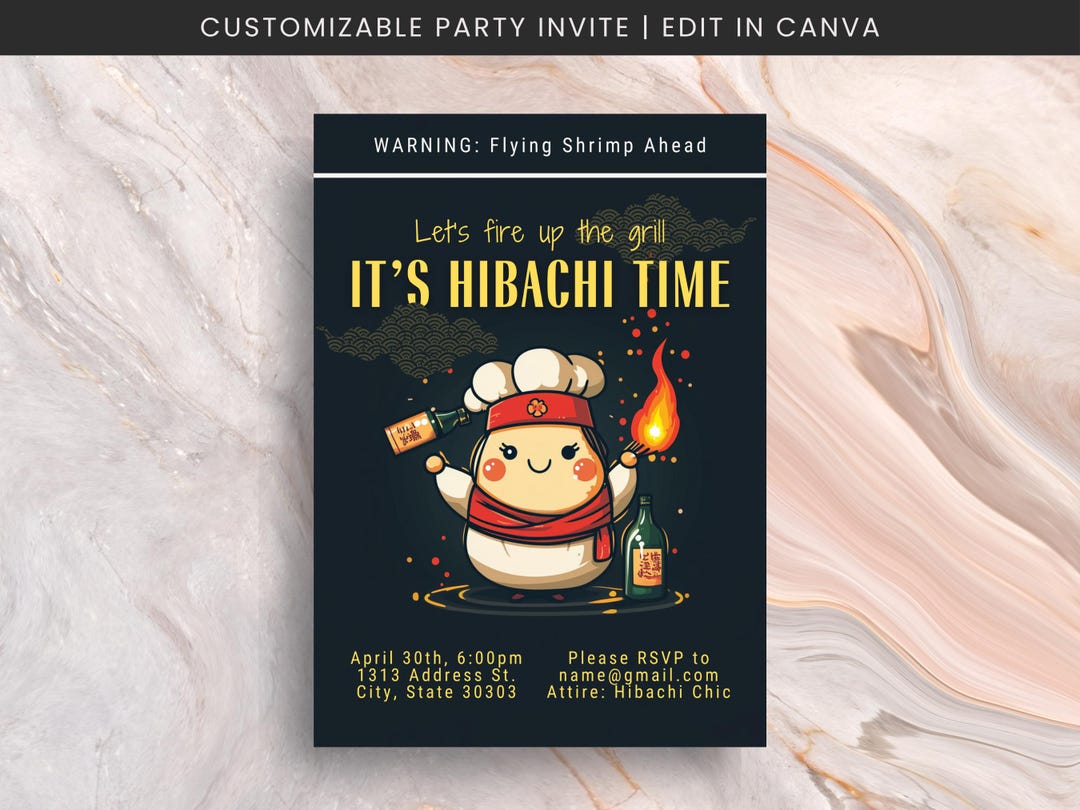 Hibachi Invitation | Hibachi Birthday Party Invite | Japanese Hibachi ...