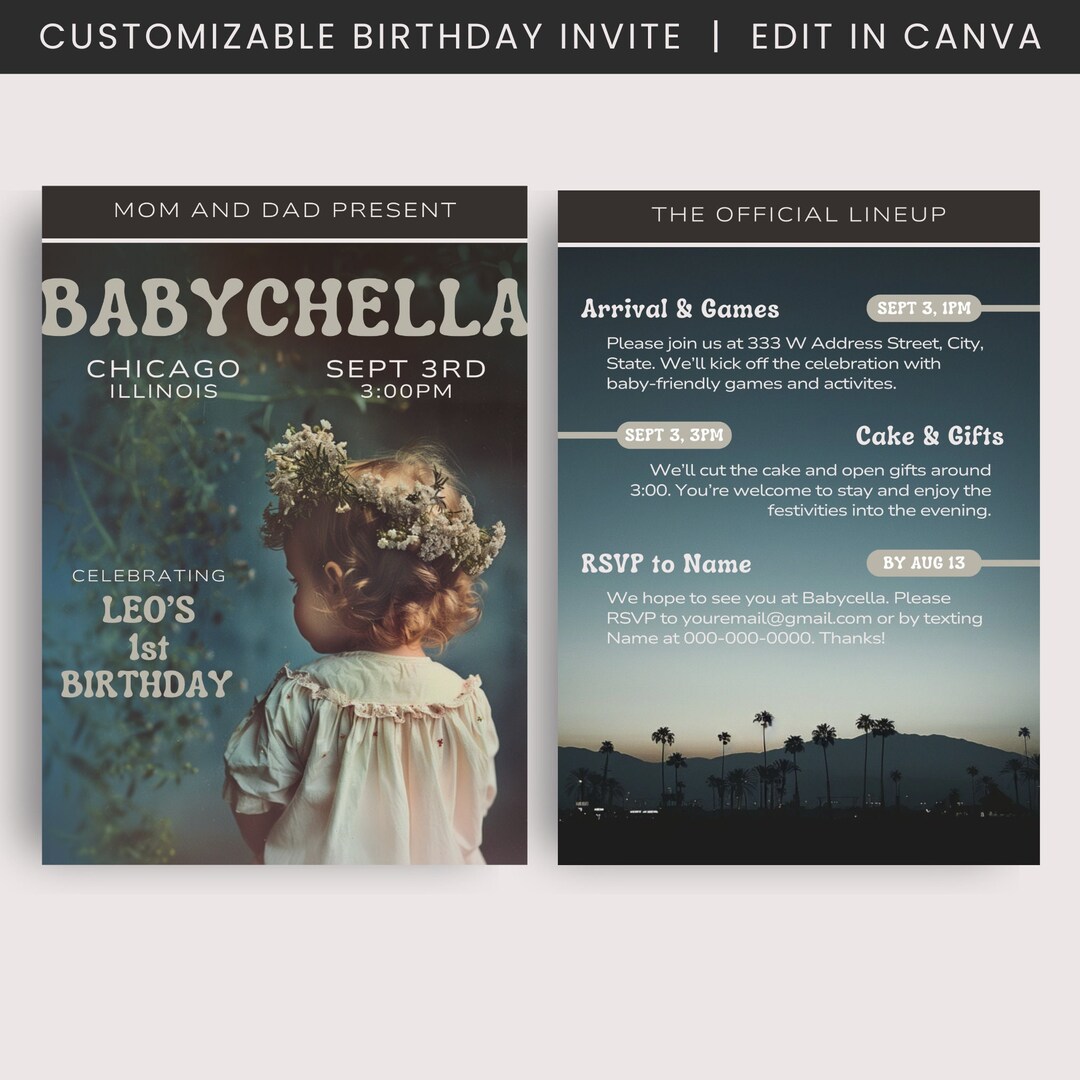 Babychella Birthday Party Invitation | Kidchella Birthday Invite ...