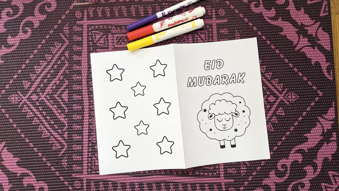 Eid Coloring Card Printable, DIY Eid Cards, Kids Eid Crafts, A4 Eid Al ...