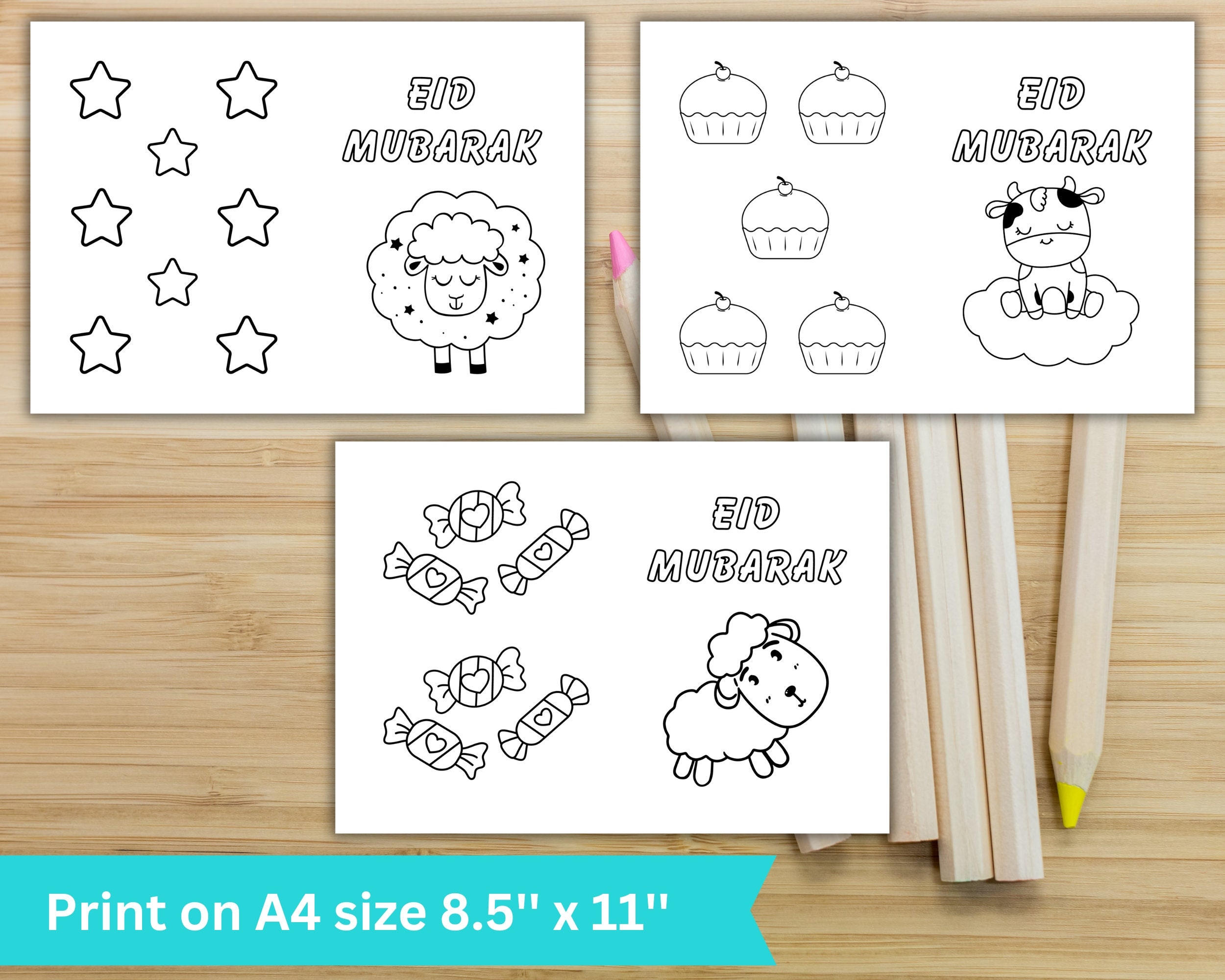 Eid Coloring Card Printable, DIY Eid Cards, Kids Eid Crafts, A4 Eid Al ...