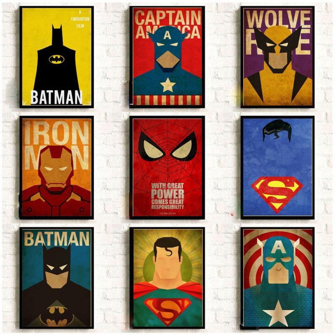 Minimalist Canvas Painting Superheroes Vintage Poster Captain America ...