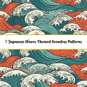 7 Seamless Japanese Wave Themed Patterns for Digital Paper, Clothing ...