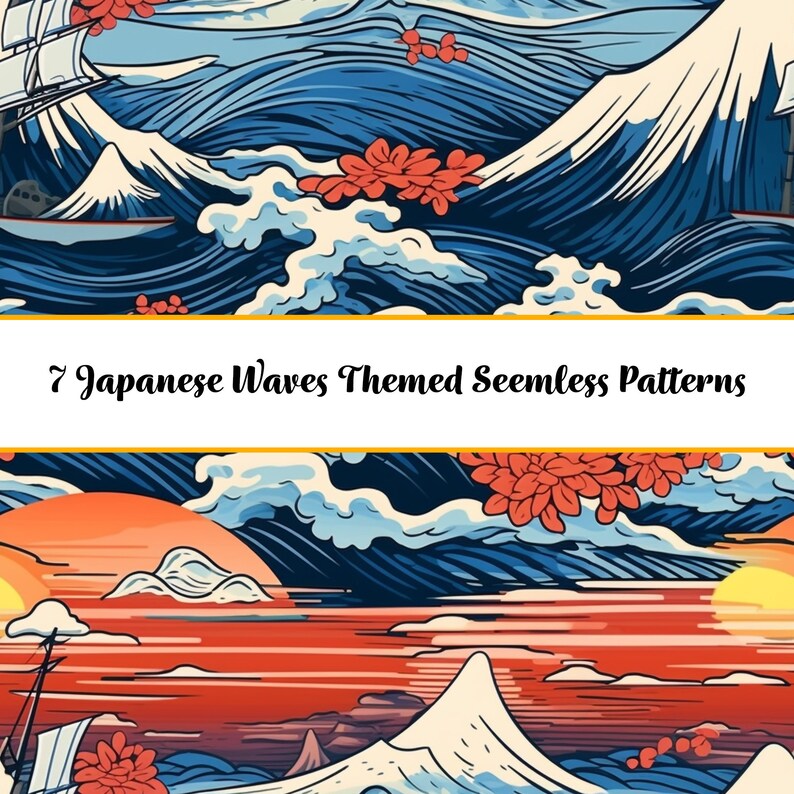 7 Seamless Japanese Wave Themed Patterns for Digital Paper, Clothing ...