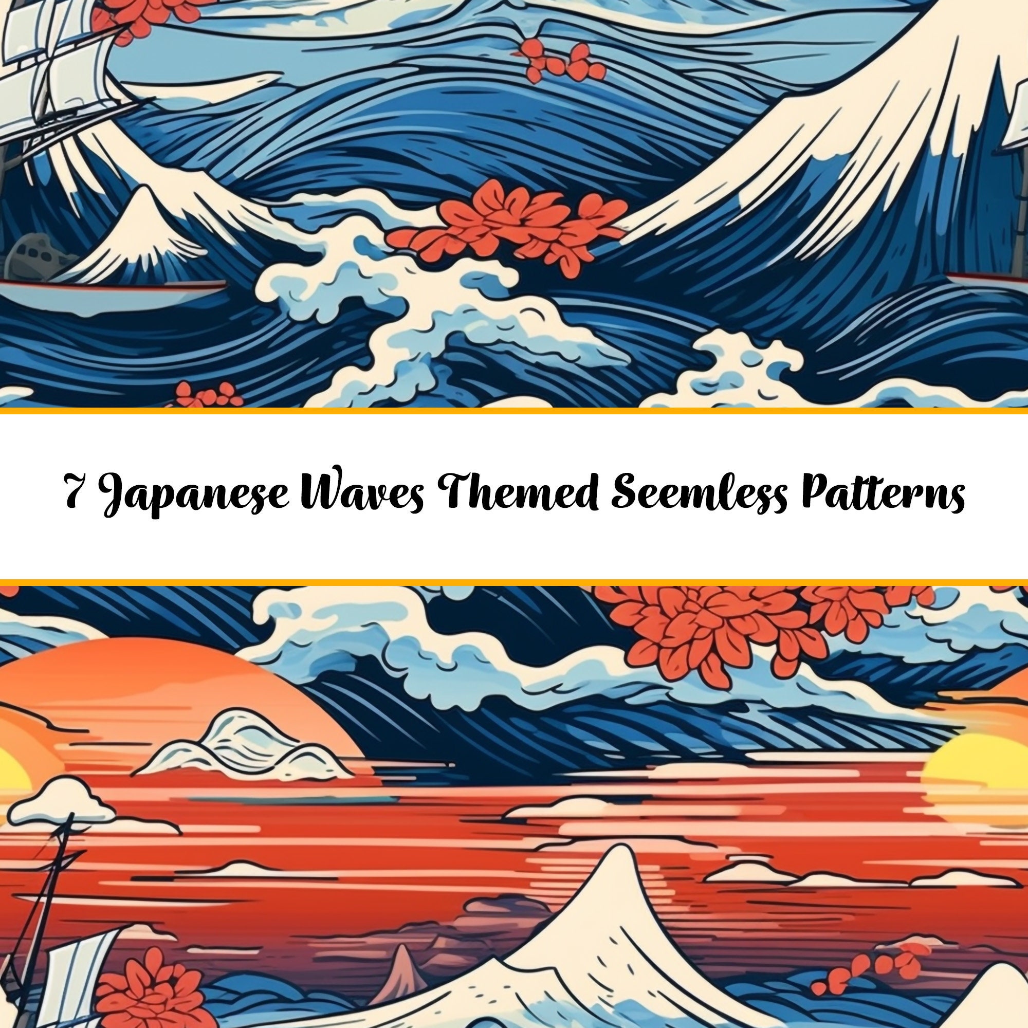 7 Seamless Japanese Wave Themed Patterns for Digital Paper, Clothing ...