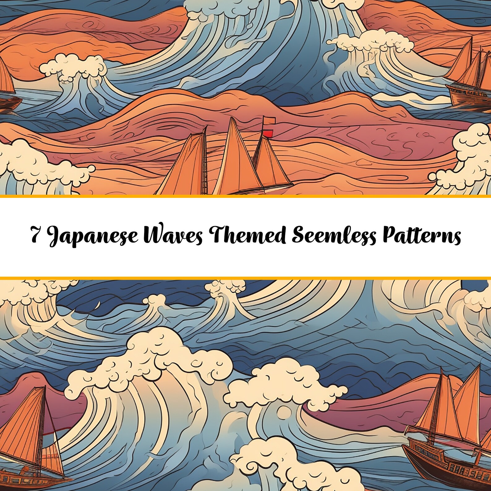 7 Seamless Japanese Wave Themed Patterns for Digital Paper, Clothing ...