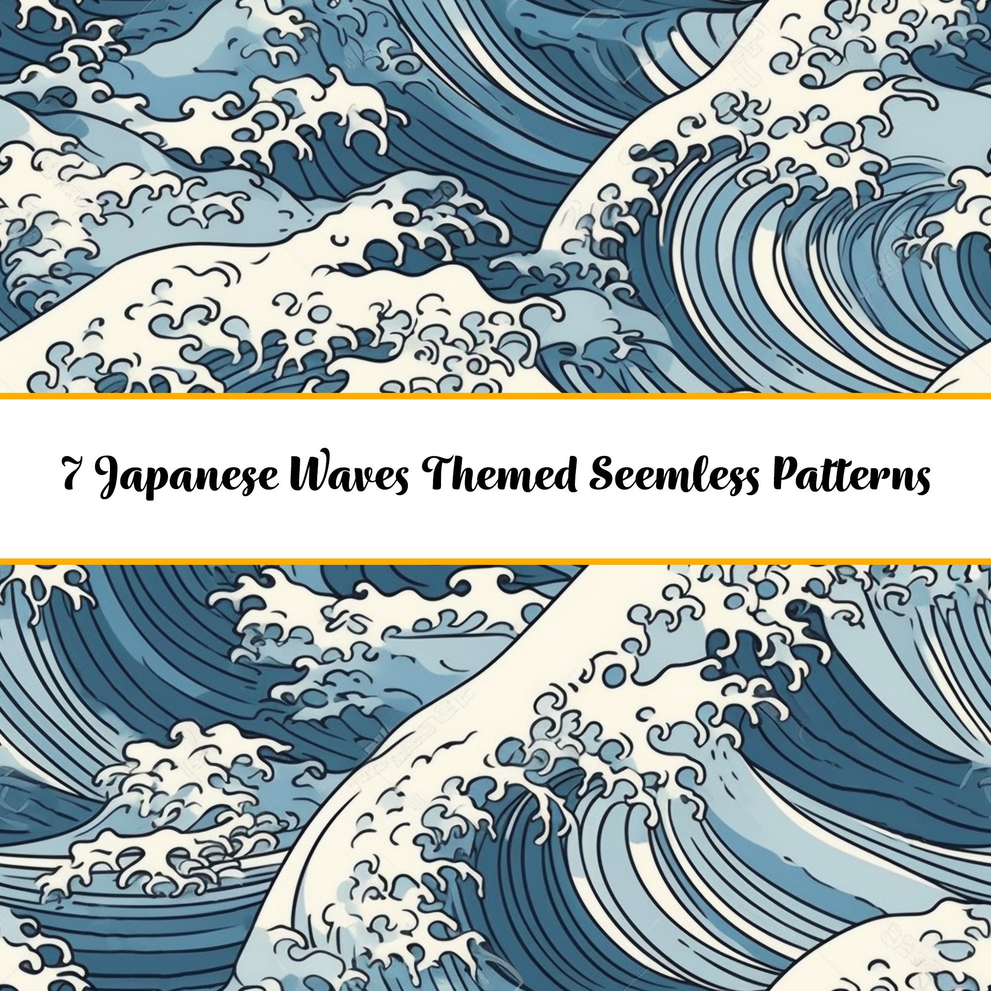7 Seamless Japanese Wave Themed Patterns for Digital Paper, Clothing ...