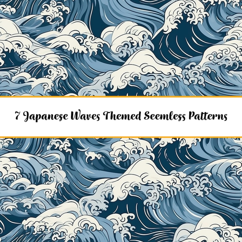 7 Seamless Japanese Wave Themed Patterns for Digital Paper, Clothing, Brochures, Cards, Gift ...