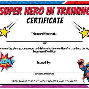 PRINTABLE Superhero Field Day Certificate - PDF - Etsy