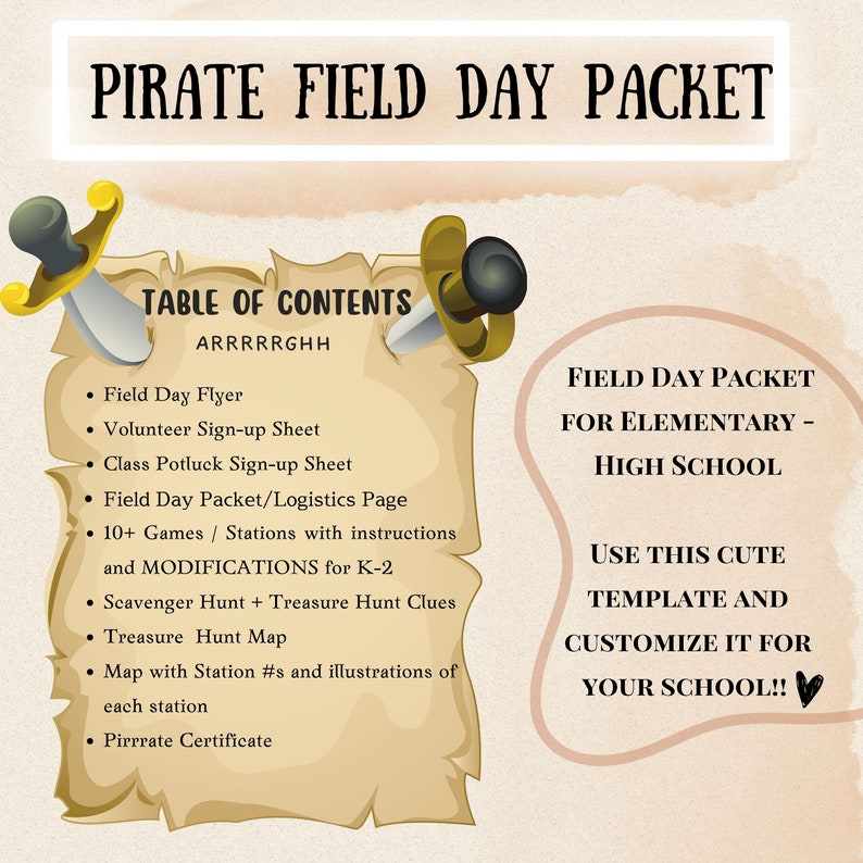 CUSTOMIZABLE Pirate Field Day Template on Canva - ELEMENTARY ...