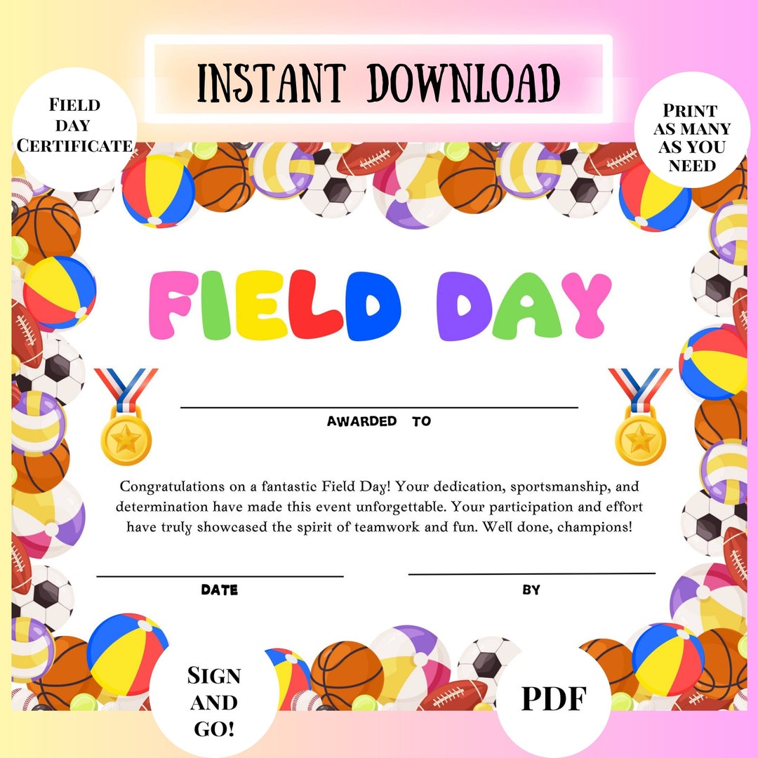 PRINTABLE Field Day Champion Certificate - PDF - Etsy