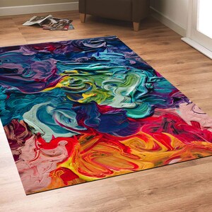 Colorful, 3D Printed Rugs, Oil Painting Print, Contemporary Rug, Salon ...