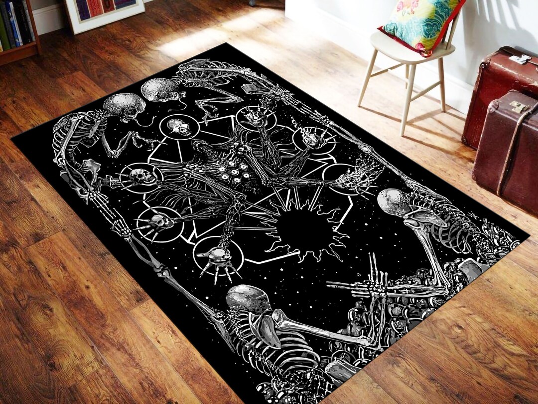 Skeleton Galaxy Rug – Gothic Dark Aesthetic Skeleton Art Carpet for ...