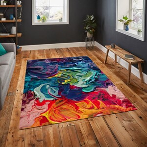 Colorful, 3D Printed Rugs, Oil Painting Print, Contemporary Rug, Salon ...