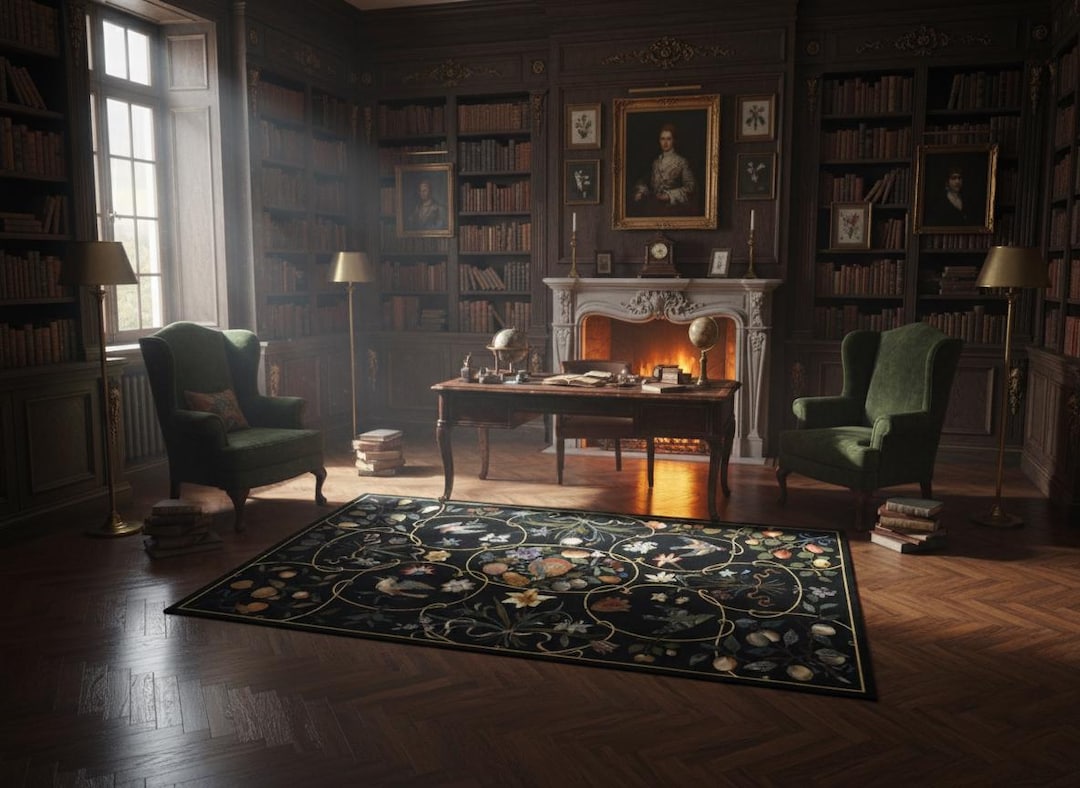 Dark Botanical Garden Area Rug | Floral and Wildlife Inspired Home ...