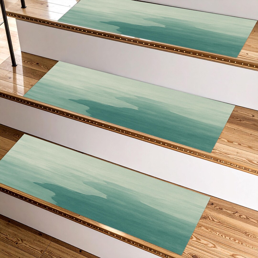 Watercolor Green Stair Treads – Ombre Non-slip Stair Rugs, Modern ...